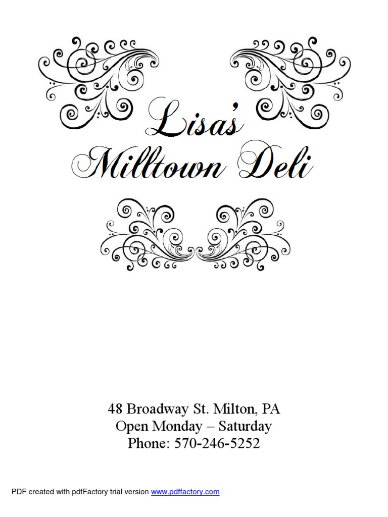 Lisas Milltown Deli Menu | PDF