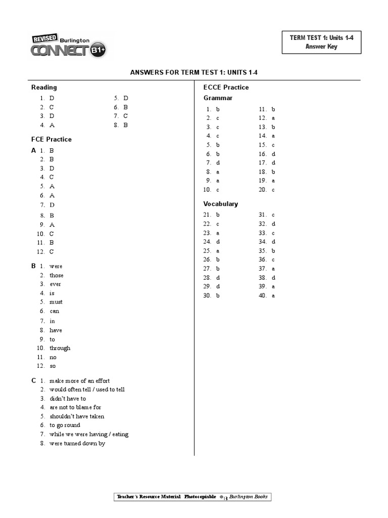 Answers For Term Test 1: Units 1-4 Reading ECCE Practice Grammar | PDF ...