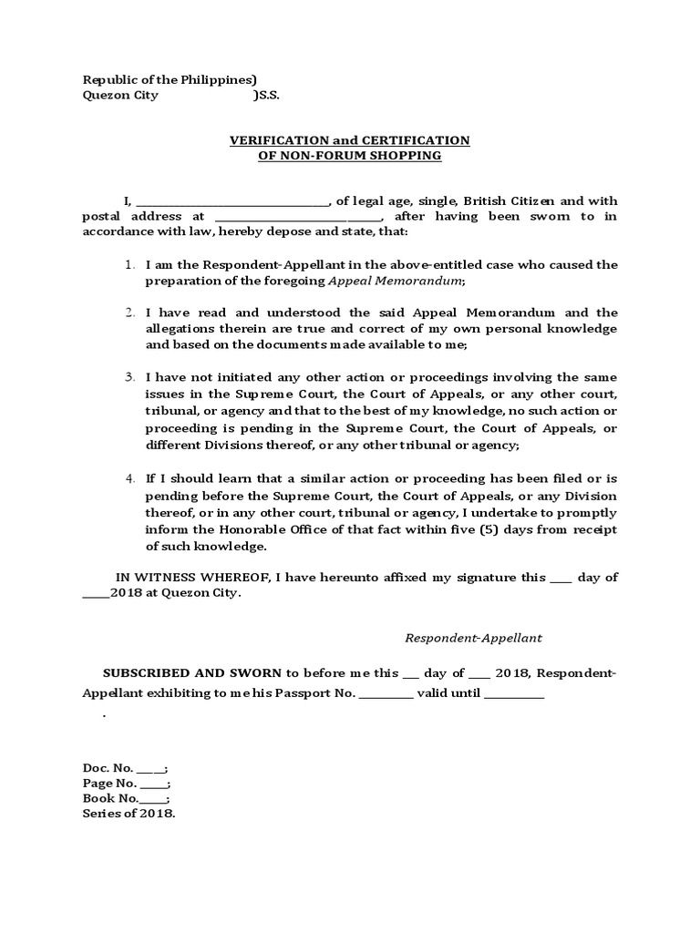 Verification and Certification of Non-Forum Shopping | PDF | Law