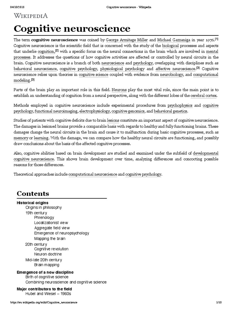 Cognitive Neuroscience - Wikipedia | PDF | Cognitive Neuroscience ...