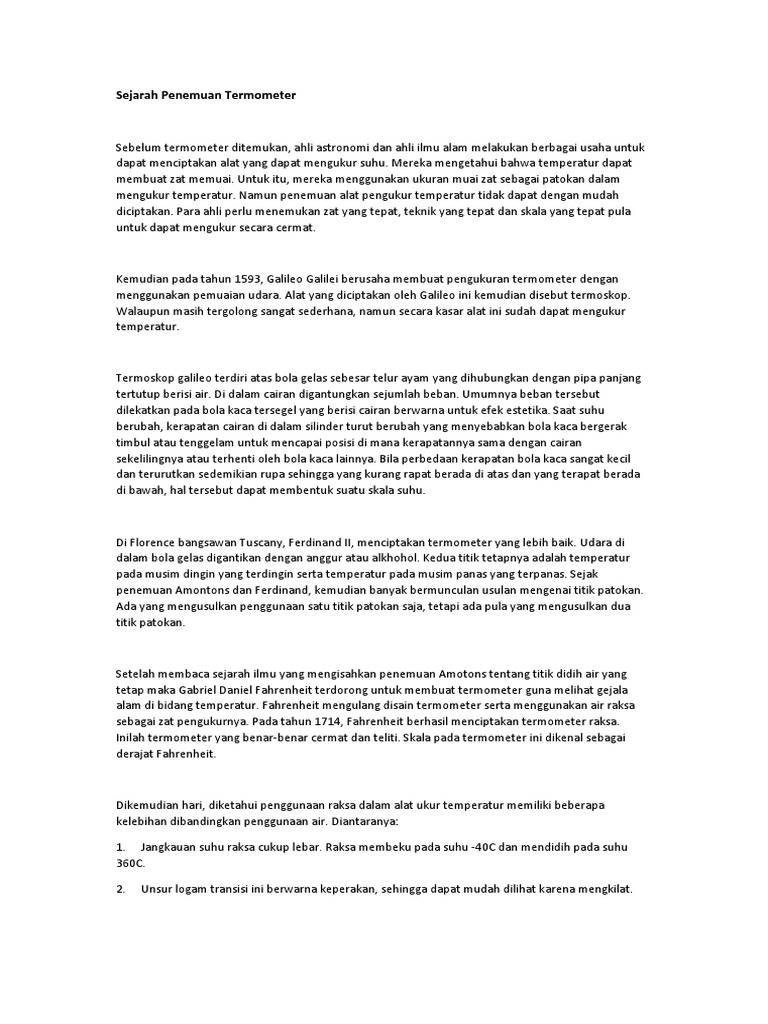 Sejarah dan Jenis-Jenis Termometer | PDF