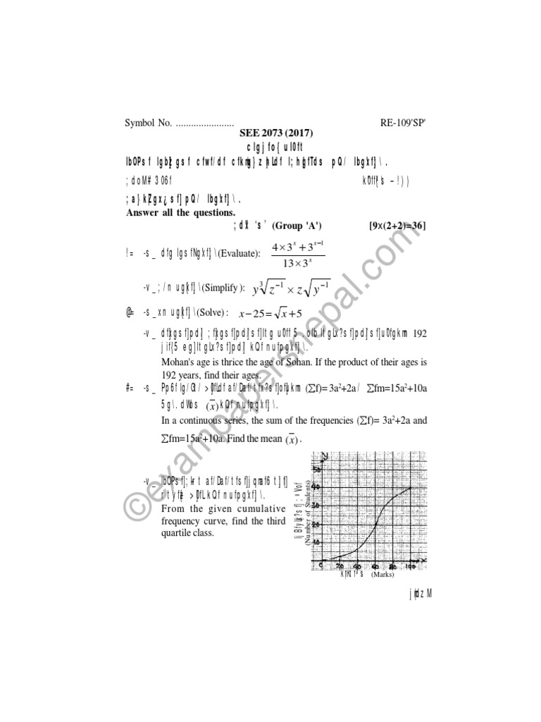 Compulsory Math 2073 Question Paper RE 109SP | PDF | Geometric ...