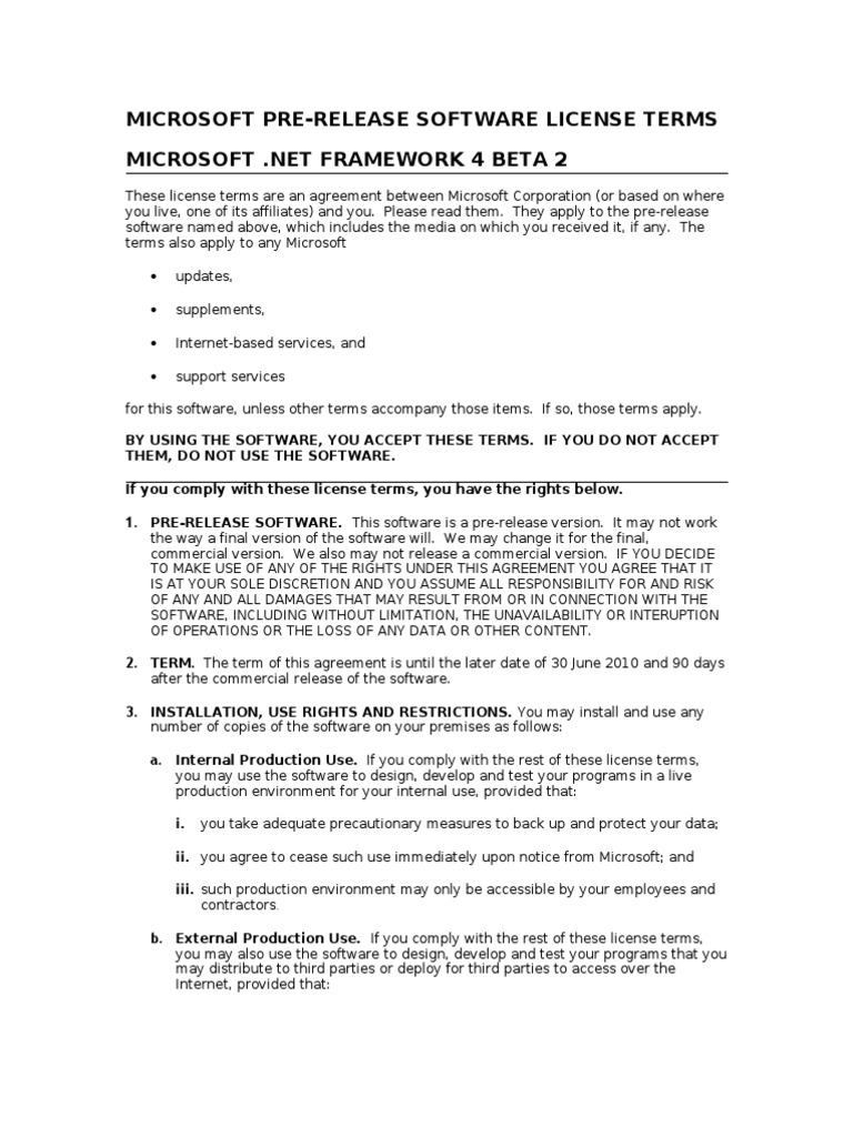 Microsoft Pre-Release Software License Terms | PDF | Implied Warranty ...