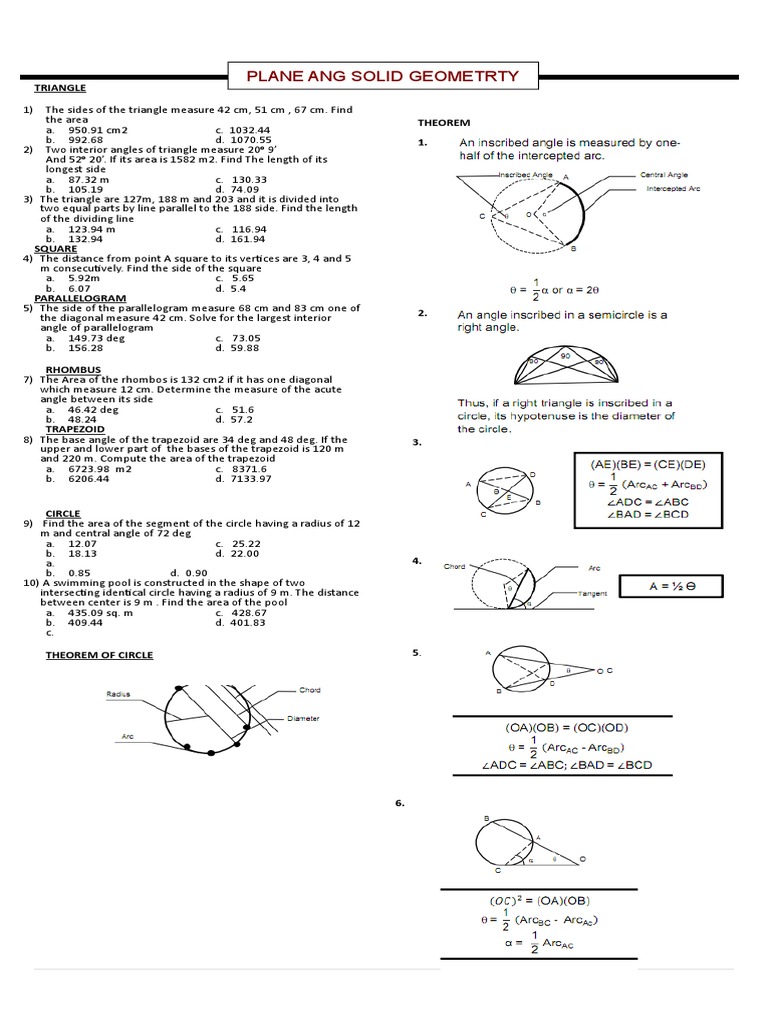 Geometry Problems and Solutions Guide | PDF | Area | Sphere