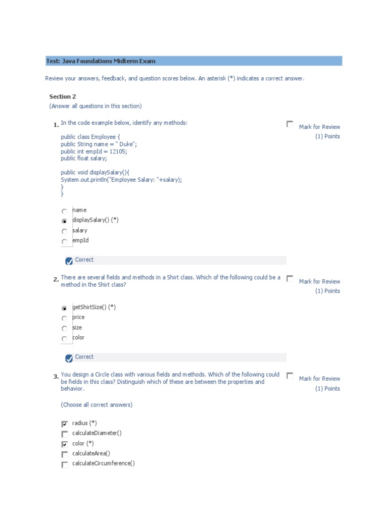 Java Middle Exam Answers | PDF | Notation | Computer Programming
