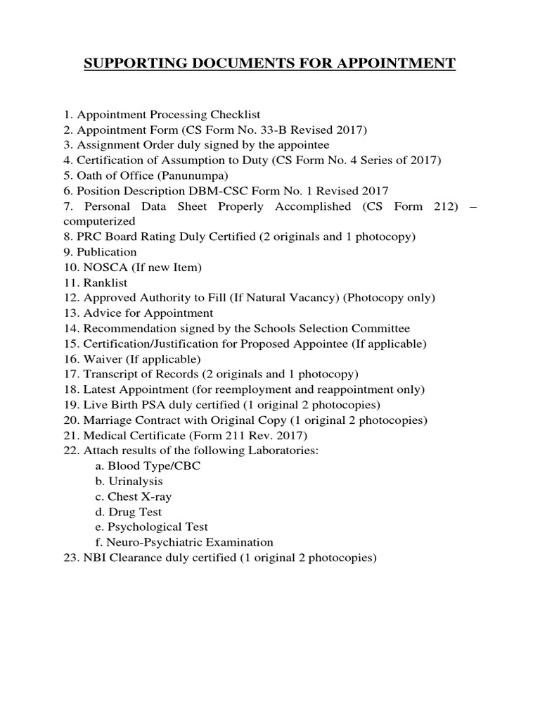 Supporting Documents For Appointment | PDF | Government | Business