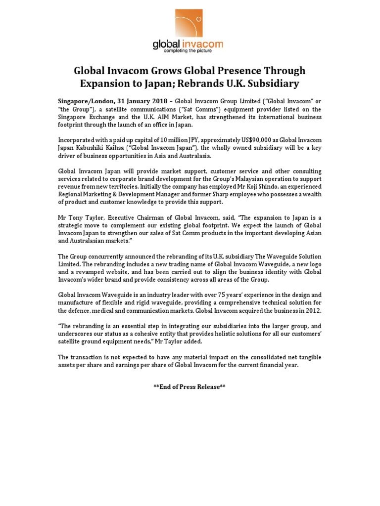 Global Invacom Grows Global Presence Through Expansion To Japan ...