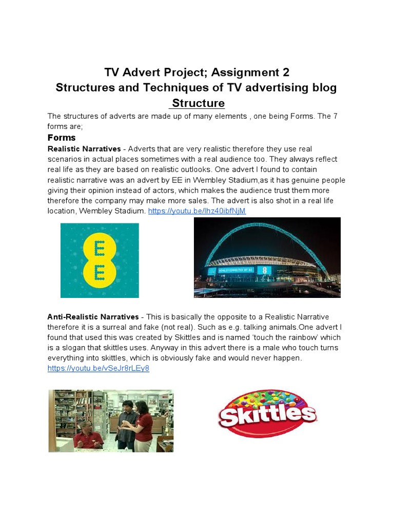 TV Advert Project Assignment 2 Structures and Techniques of TV ...