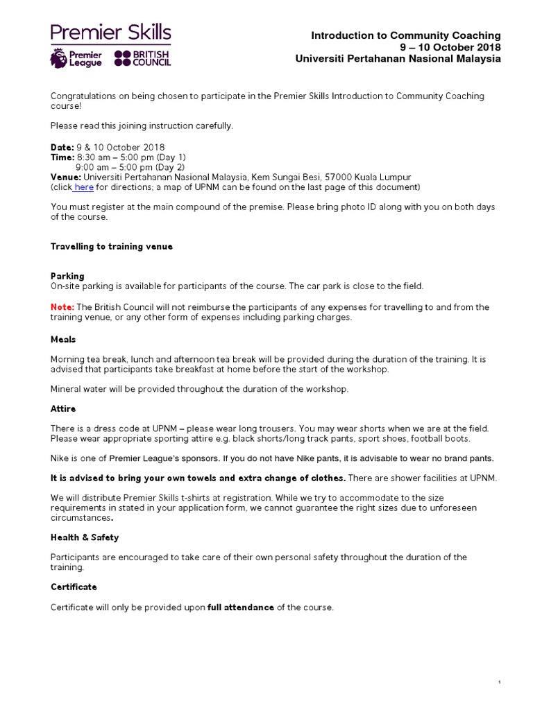 Joining Instruction - Premier Skills Course 9 & 10 Oct PDF | PDF ...