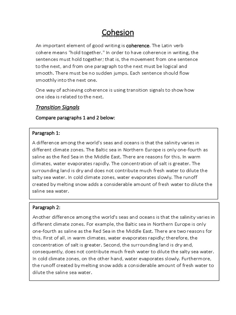 Here are suggested transition signals for the sentences in the exercise ...