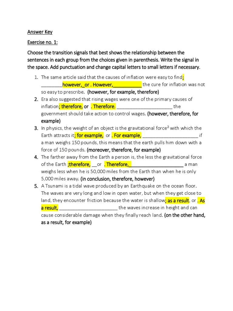 Answer Key - Exercise On Coherence | PDF