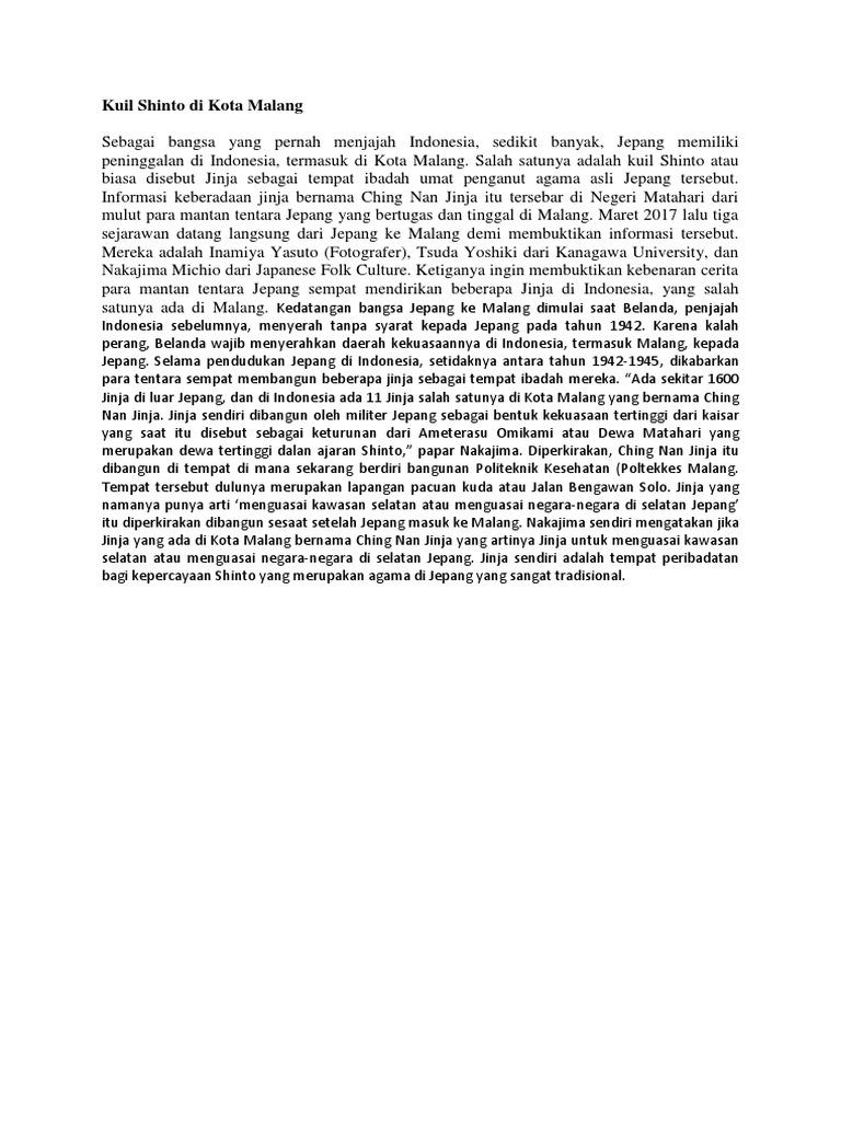 Kuil Shinto Di Kota Malang | PDF | Agama & Spiritualitas