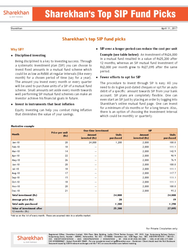 Sharekhan's Top SIP Fund Picks | PDF | Sharpe Ratio | Mutual Funds