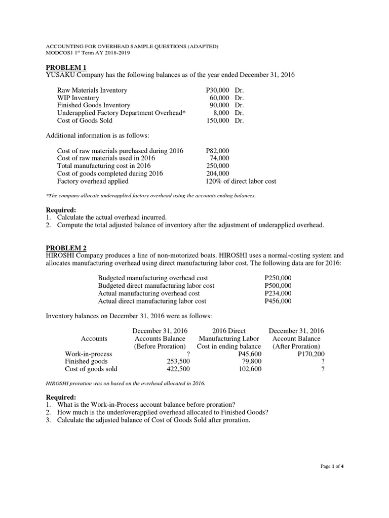 Sample Questions - Accounting For Overhead | PDF | Cost Of Goods Sold ...