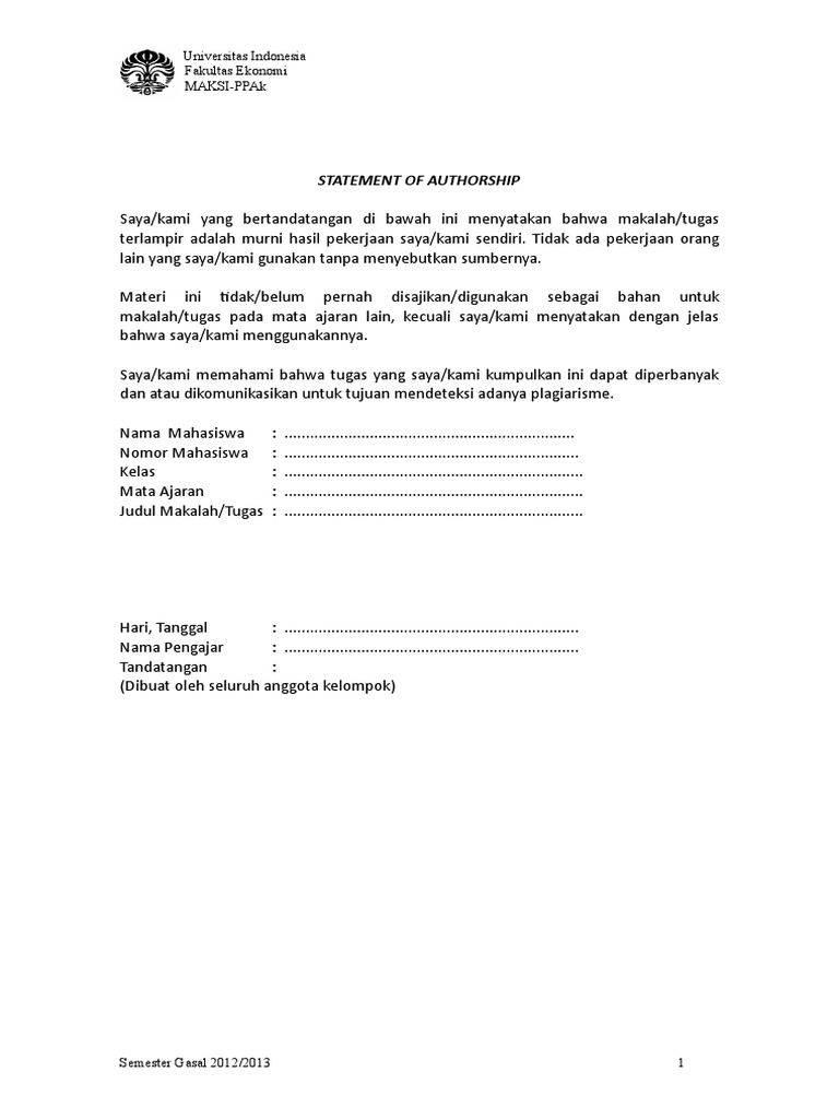 Statement of Authorship UI | PDF