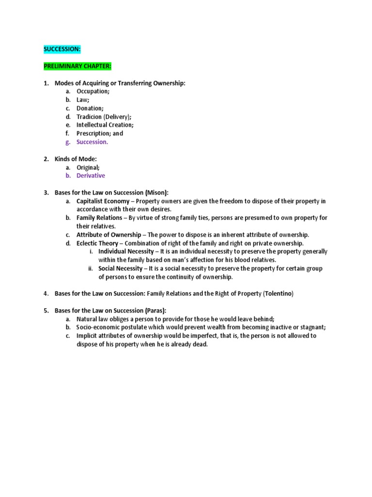Succession Notes 1 | PDF | Will And Testament | Inheritance