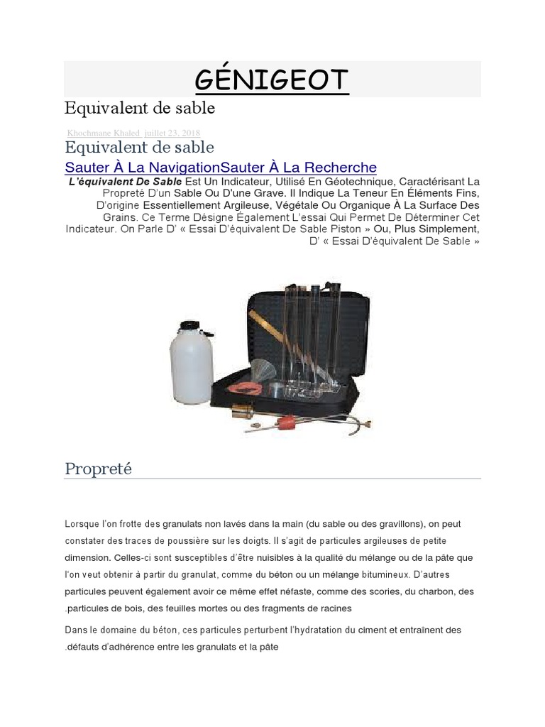 Essai d'Équivalent de Sable en Géotechnique | PDF | Matériaux naturels ...