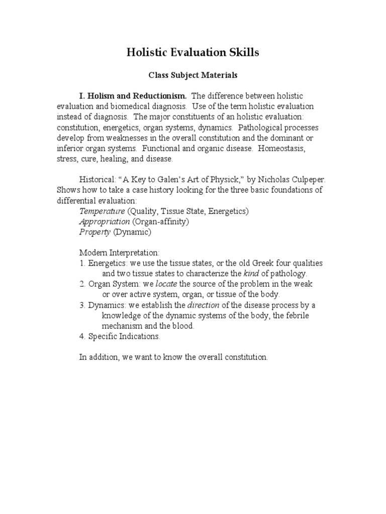 Holistic Evaluation Skills Herbalism | PDF | Holism | Traditional ...