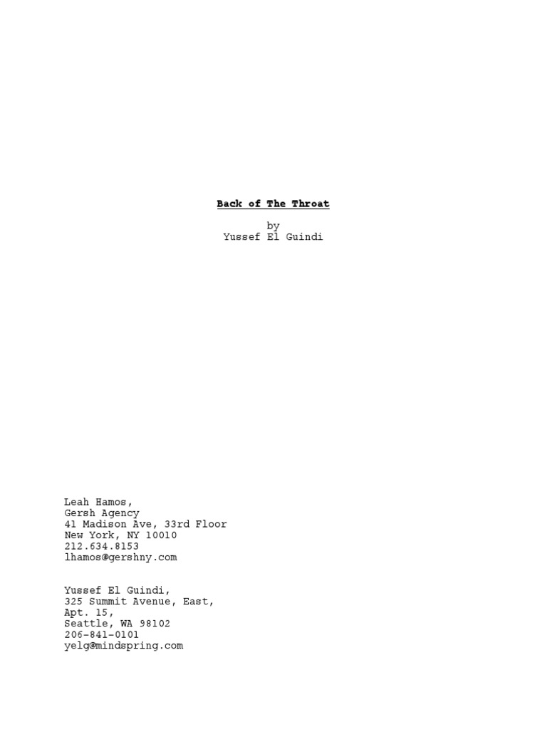 Back of The Throat, El Guindi | PDF