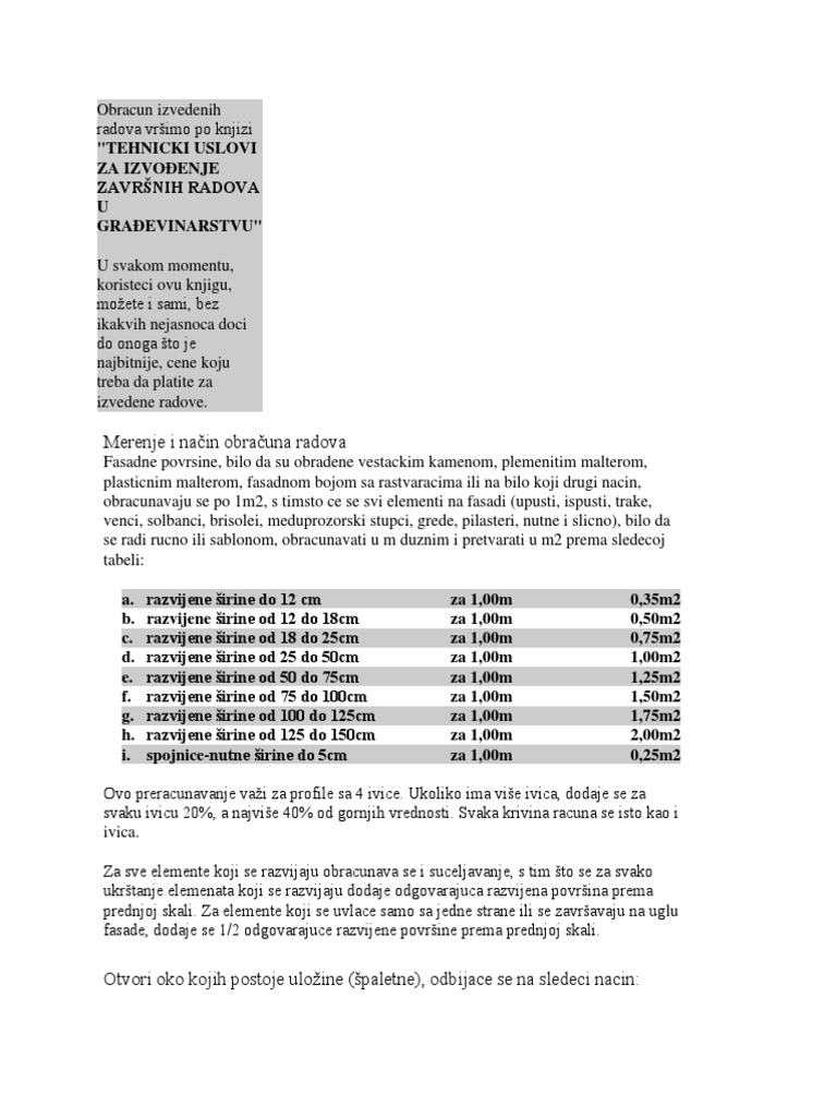 Obračun Fasaderskih Radova U Građ | PDF