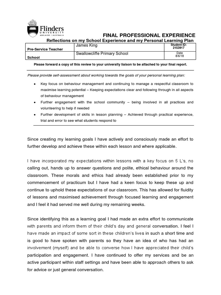 Student Self Assessment Process - Final Reflections 1 | Download Free ...