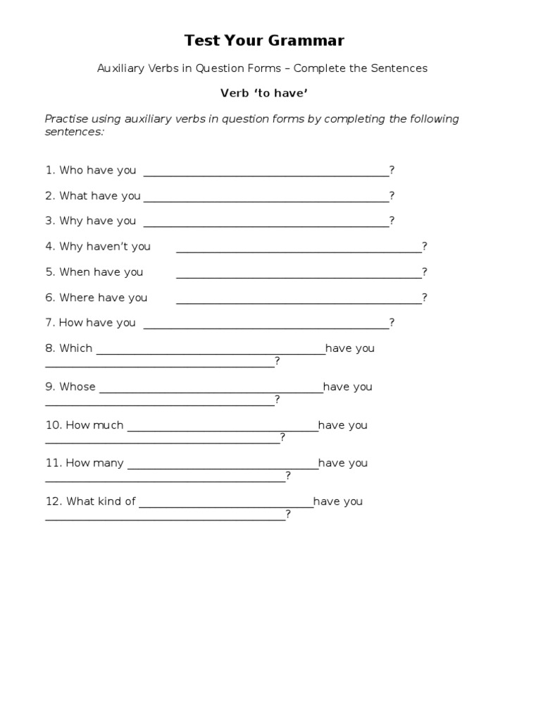 Auxiliary Verbs Practice: Questions | PDF