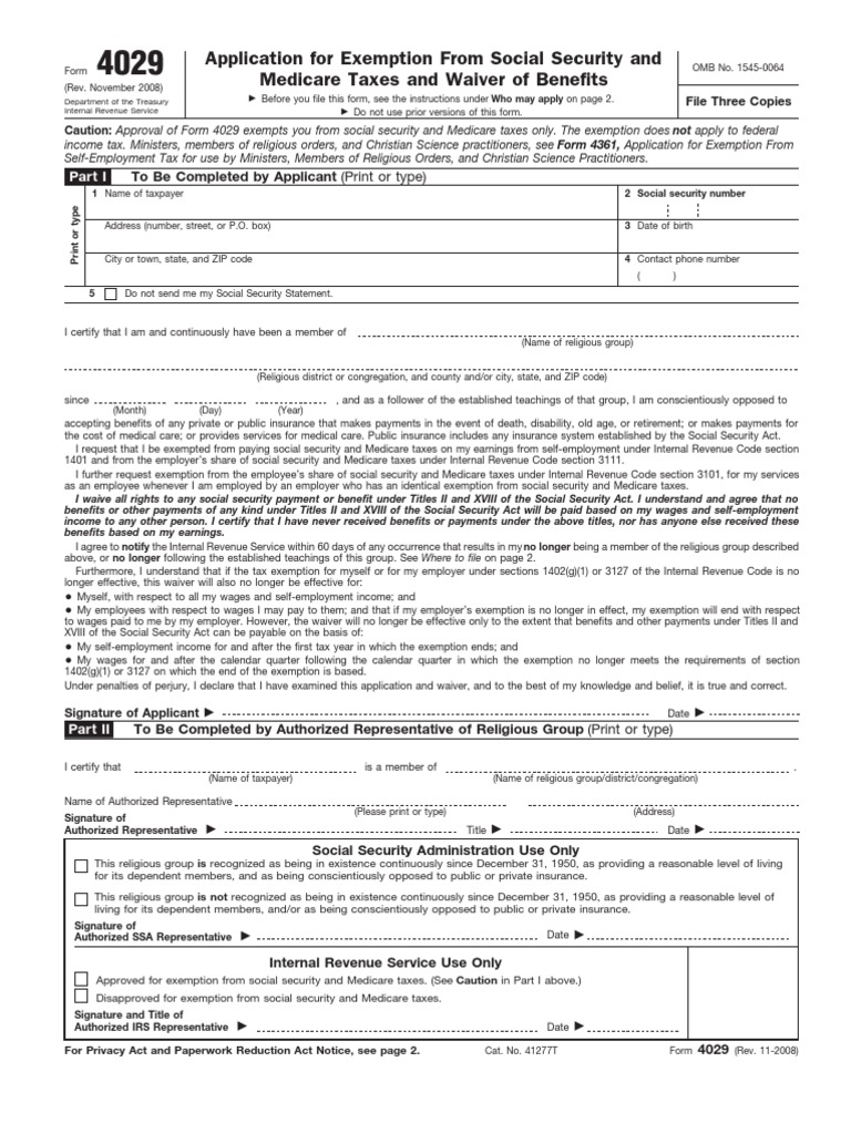 Form 4029 | PDF | Federal Insurance Contributions Act Tax | Social ...