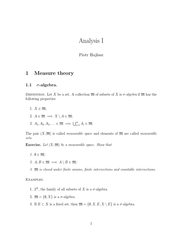 Analysis - Measure Theory | PDF | Measure (Mathematics) | Lebesgue ...