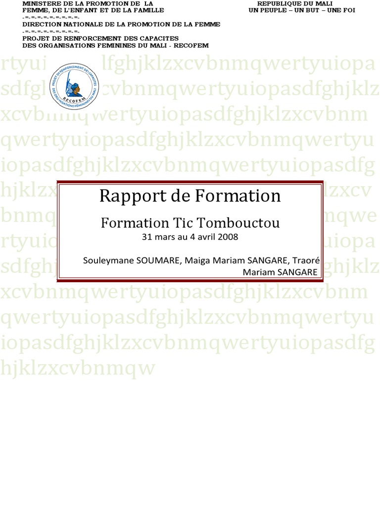 Rapport de Formation TIC à Tombouctou | PDF | Microsoft Word ...