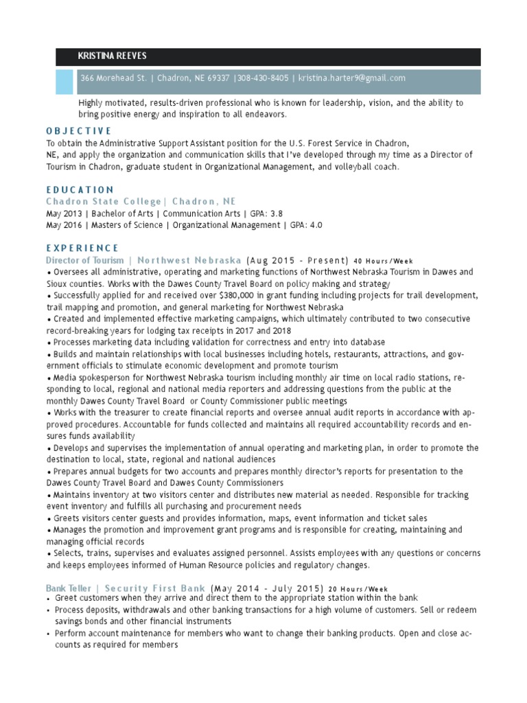 Kristina Reeves Professional Resume - Administrative Support Assistant ...