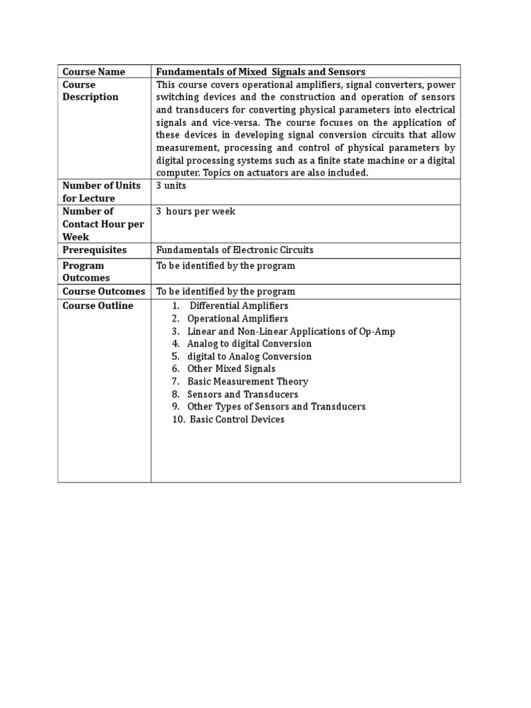 Fundamentals of Mixed Signals and Sensors | PDF