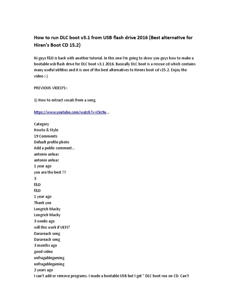 Boot DLC v3.1 from USB Guide | PDF | Usb Flash Drive | Booting