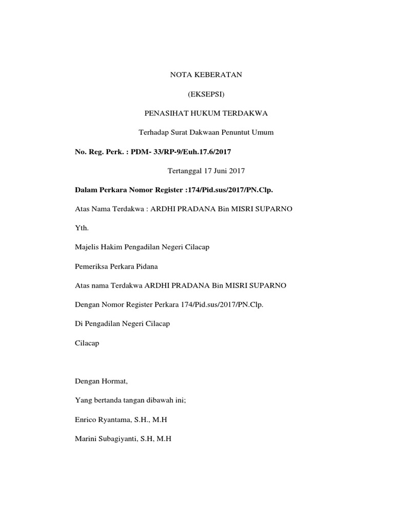 Nota Keberatan | PDF | Hukum