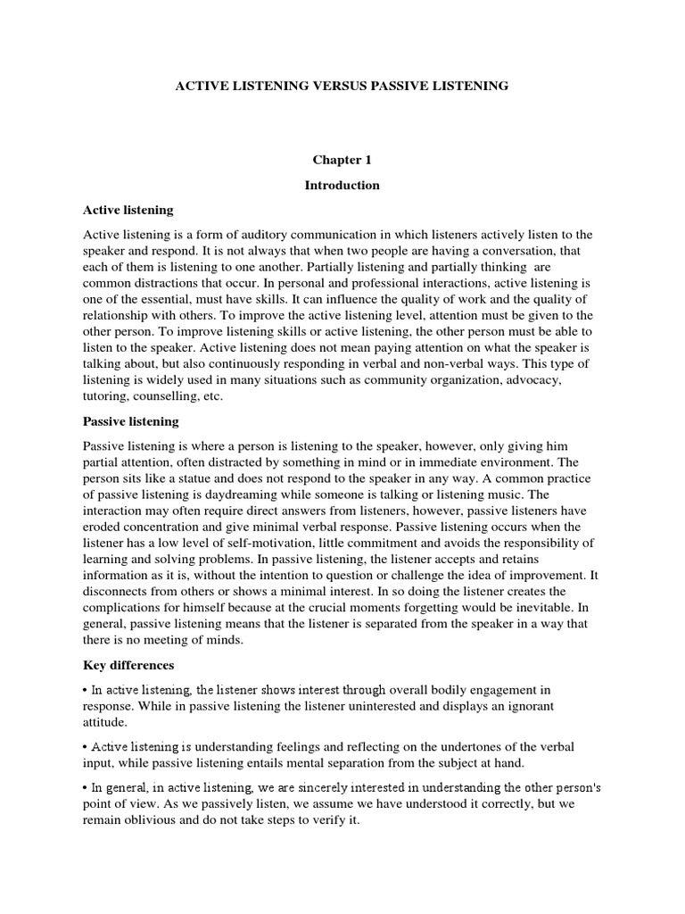 Active Listening Vs Passive Listening | PDF | Nonverbal Communication ...