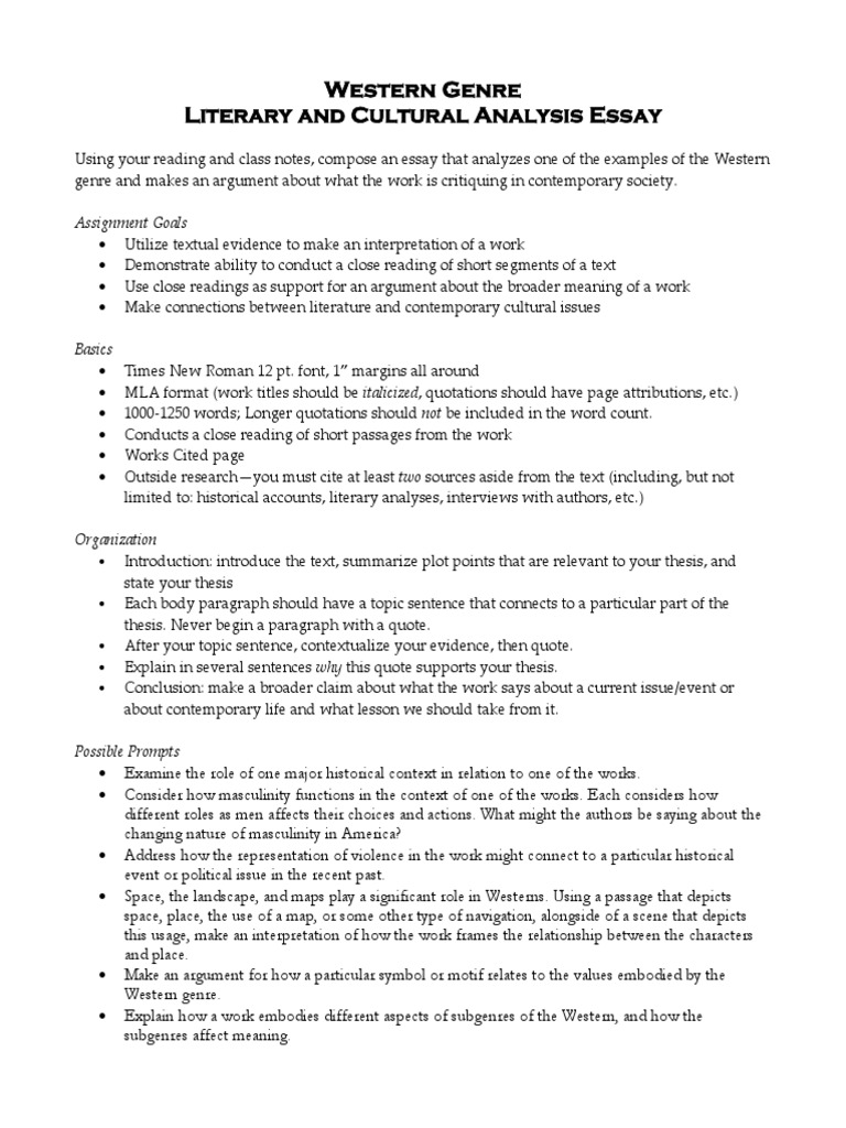 Western Genre Analysis Essay | PDF | Essays | Thesis