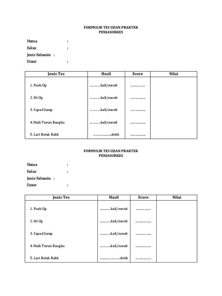 Formulir Tes Ujian Praktek | PDF