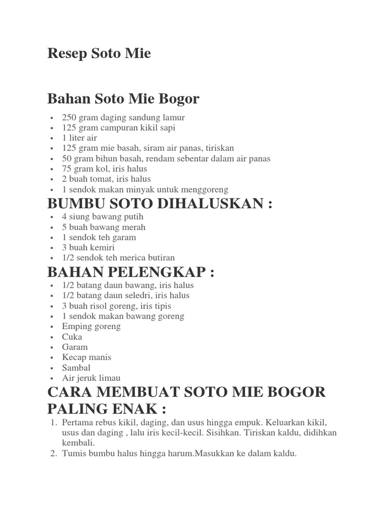 Resep Soto Mie | PDF