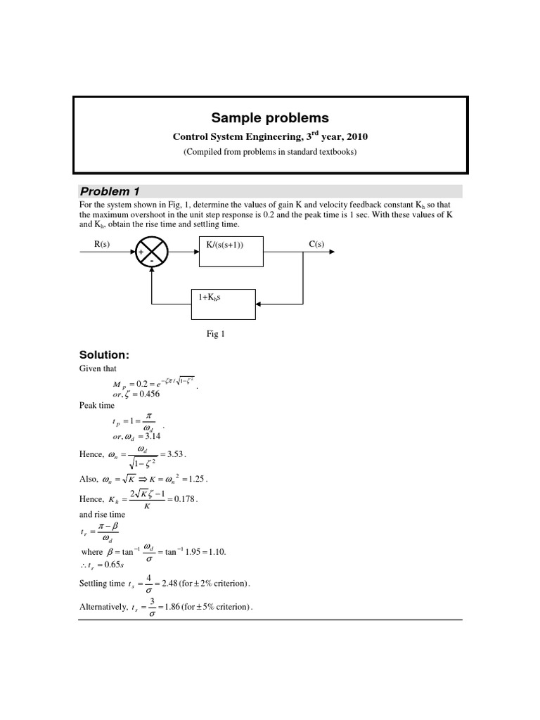 Sample Problems of Control System 2018 | PDF | Amplifier | Control System