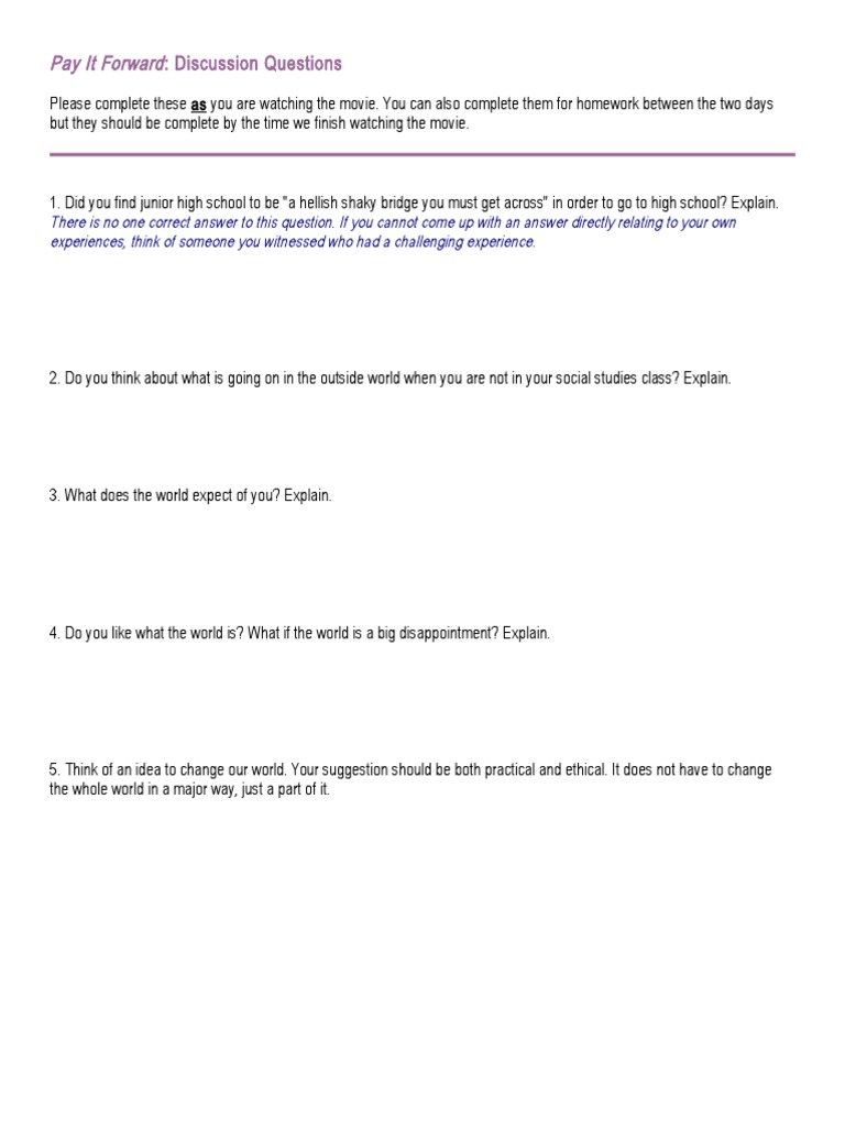 Pay It Forward Discussion Key | PDF