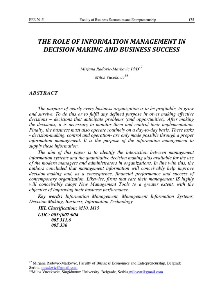 The Role of Information Management in Decision Making and Business ...