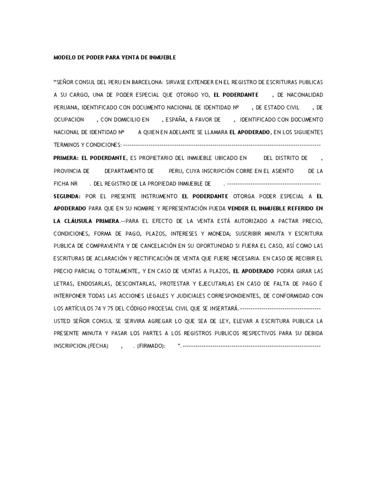 Modelo de Poder para Venta de Inmueble | PDF