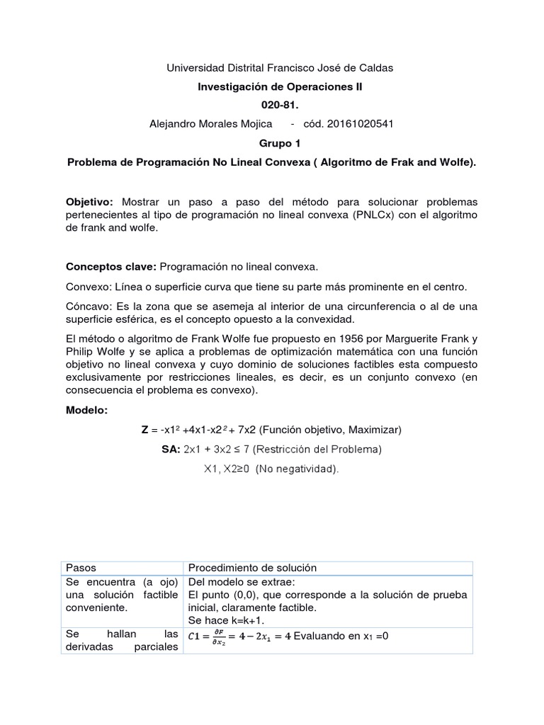 Algortimo de Frank and Wolfe | PDF | Conjunto convexo | Programacion no lineal