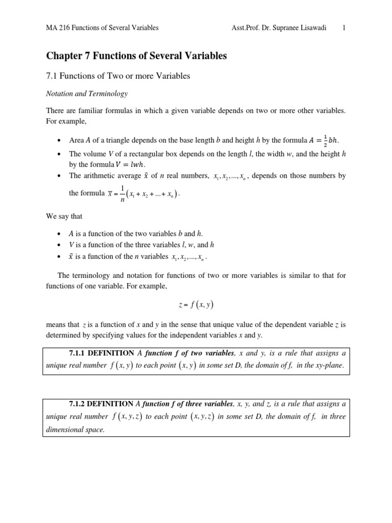 Chapter 7 Functions of Several Variables | PDF | Derivative | Differential Calculus