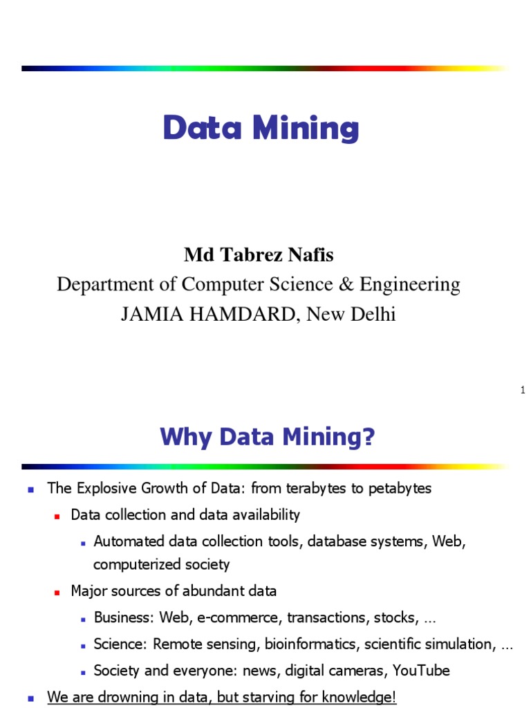 Data Mining: Department of Computer Science & Engineering Jamia Hamdard, New Delhi | Download ...