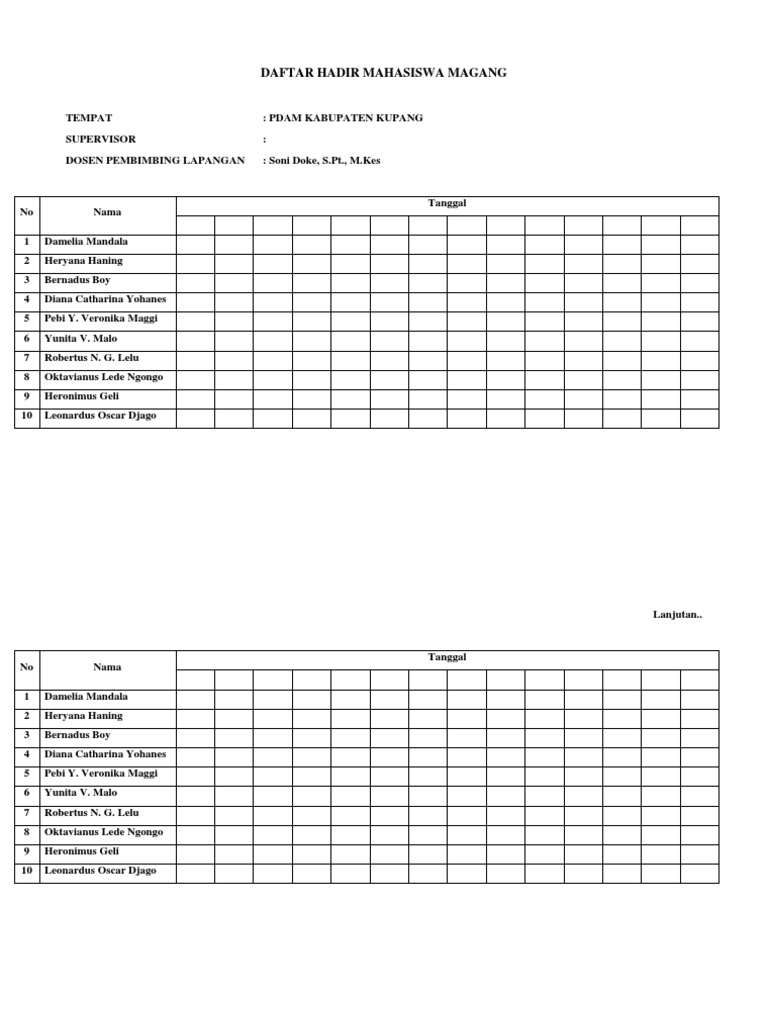 Daftar Hadir Mahasiswa Magang | PDF