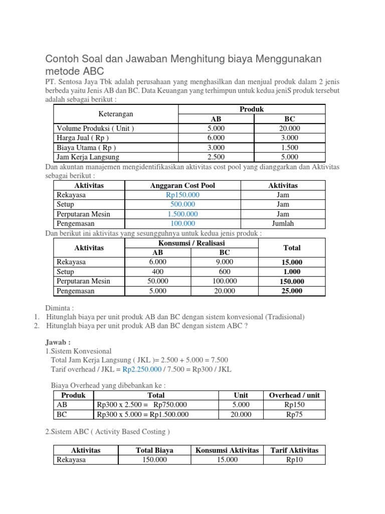 Soal Dan Jawaban Menghitung Biaya Menggunakan Metode ABC | PDF ...