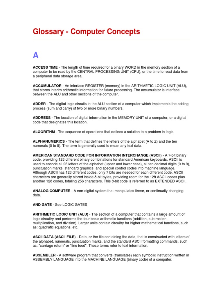 Glossary Computer Concepts | PDF | Computer Data Storage | Read Only Memory