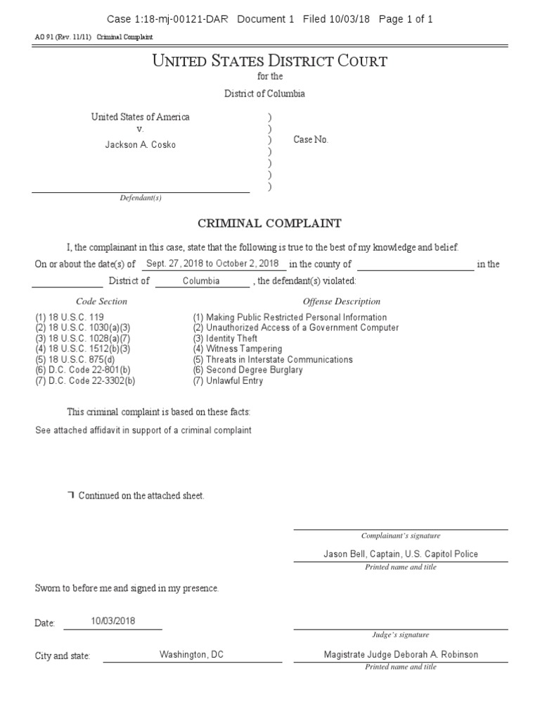 Jackson Cosko Complaint | PDF | Wikipedia | Complaint