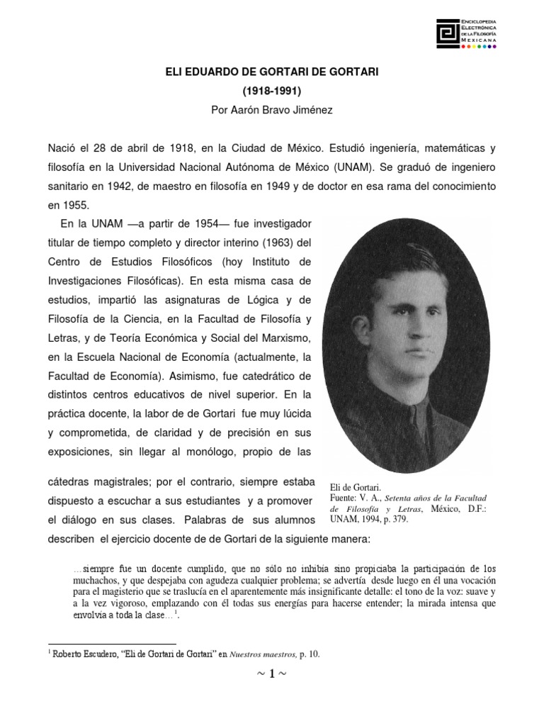 Eli De Gortari Filósofo Y Educador Mexicano Pdf Science