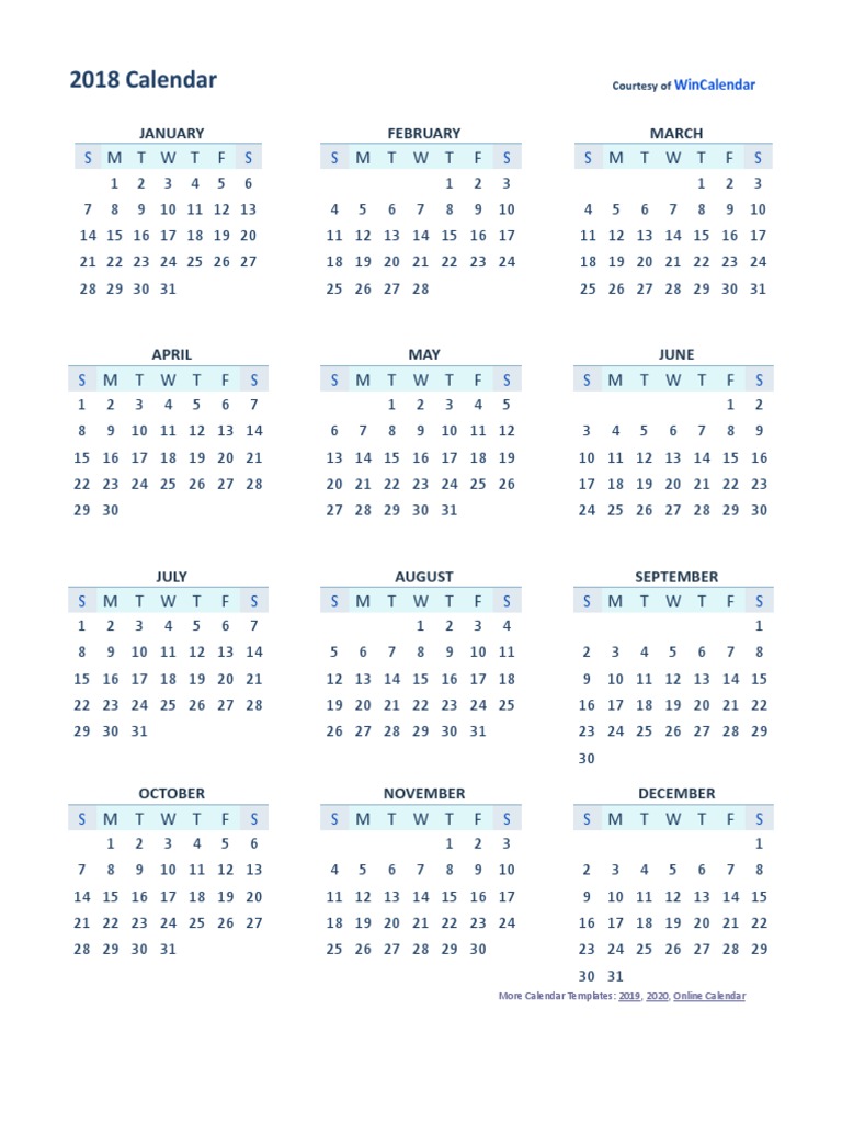 2018 Calendar One Page | PDF